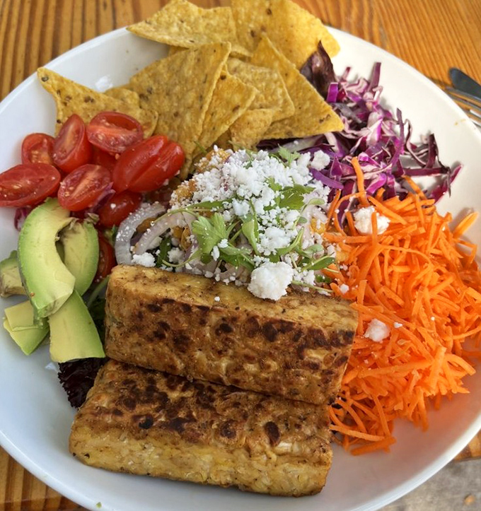 This colorful plate isn't just a salad—it's a carnival of textures and flavors where tofu is the honored guest, not the compromise.