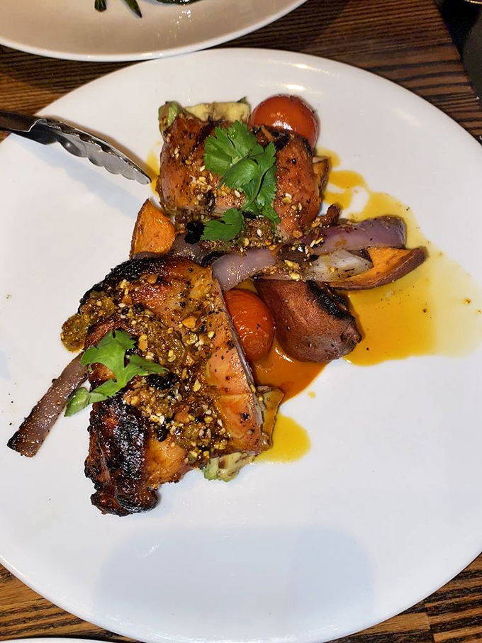 Perfectly cooked salmon meets colorful vegetables in a dish that's as beautiful as the Bay Area views—California on a plate.