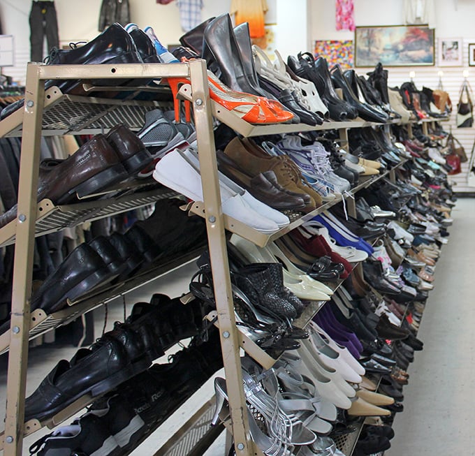 Shoe racks that stretch to the horizon – a footwear fantasyland where Cinderella would have multiple options beyond that glass slipper.