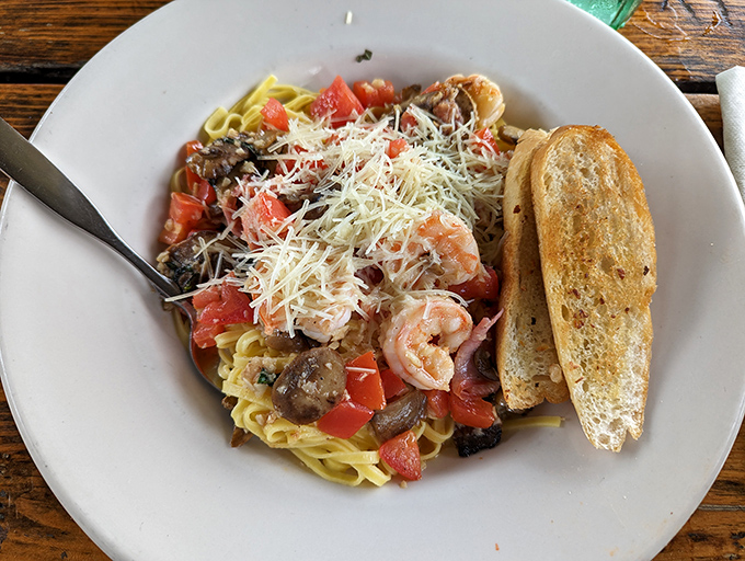 Pasta that doesn't apologize for being loaded with seafood—this dish has more shrimp than an episode of Forrest Gump.