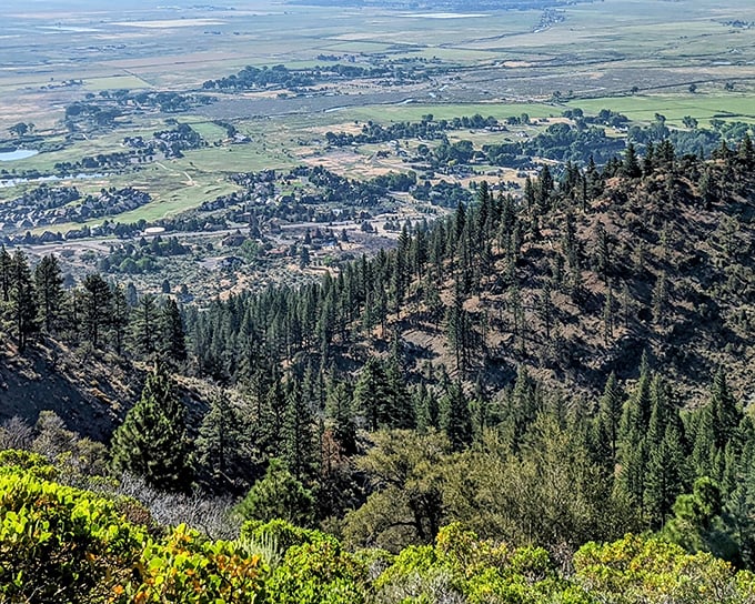 The view from above reveals Genoa's perfect positioning—a verdant island nestled between mountain majesty and high desert expanse.