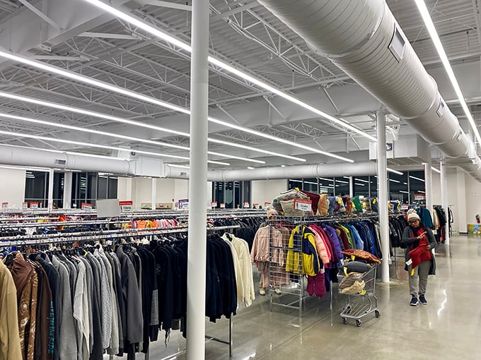 The expansive floor plan reveals the method behind the thrift magic, where shoppers navigate aisles like explorers in a bargain jungle.