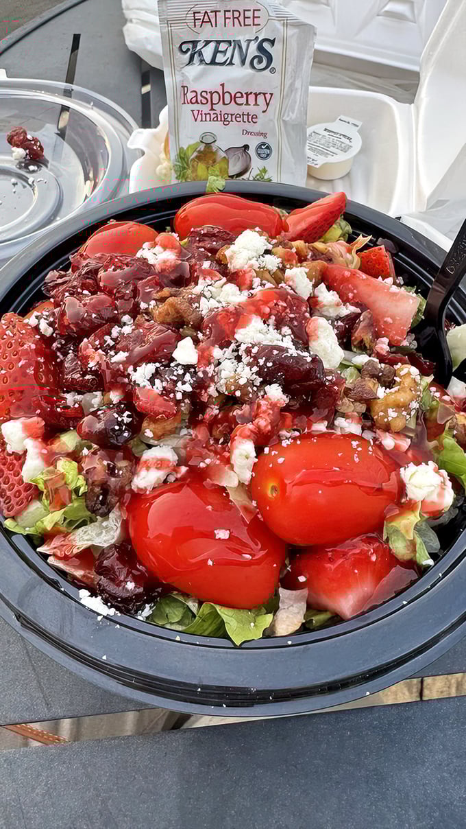 A strawberry pecan salad that brings freshness to the table. Even seafood lovers need their greens—especially when they look this good.