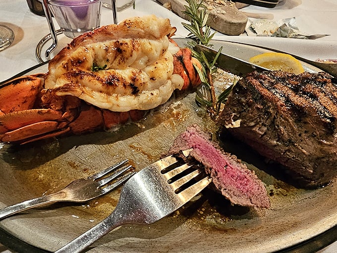 Land meets sea in perfect harmony – a butter-kissed lobster tail alongside a steak cooked exactly how the beef gods intended.