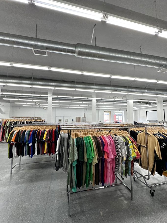 A rainbow of tees organized by color makes finding your perfect shade easier than ordering takeout online.