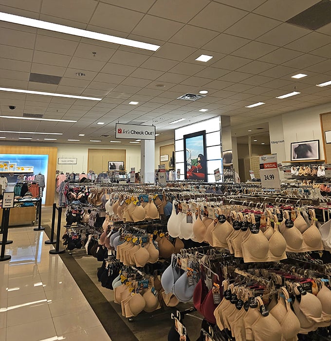 Department store organization at its finest—where finding the perfect undergarment becomes a treasure hunt with clearly marked X's on the map.