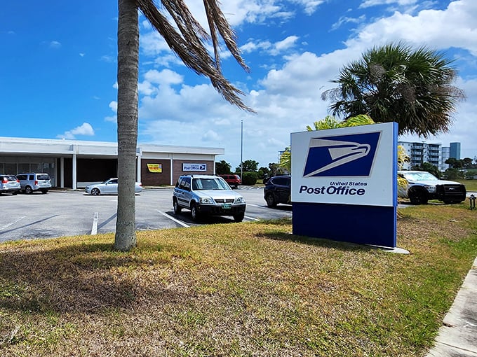 The local post office—where retirees still collect actual mail and neighbors exchange genuine "good mornings" instead of emojis.