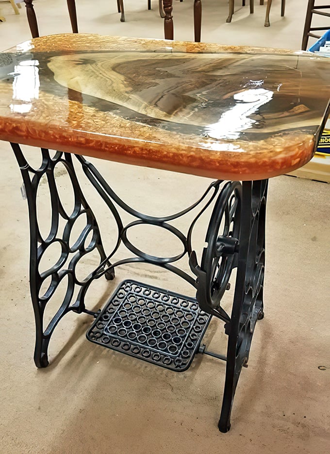 Old Singer sewing machine bases reborn as stunning tables—proving our grandparents were upcycling before it was cool.