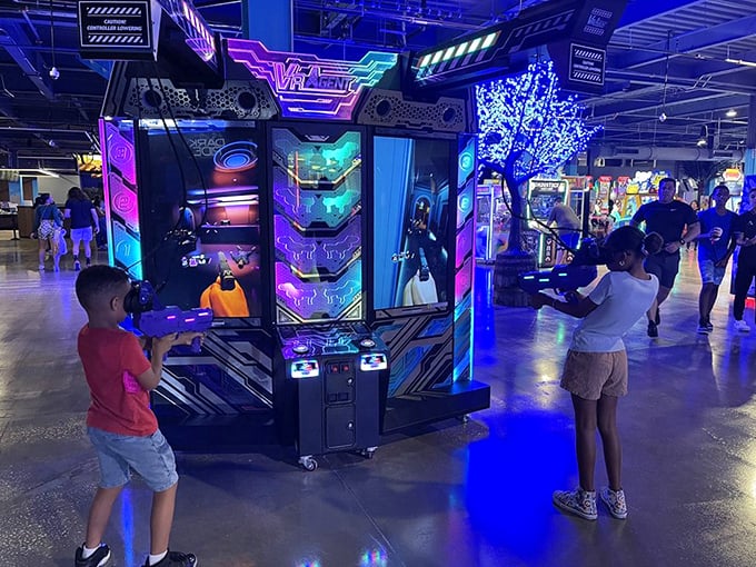 This futuristic VR battle station isn't just a game—it's a portal to worlds where your kids will finally think you're cool for about 15 minutes.