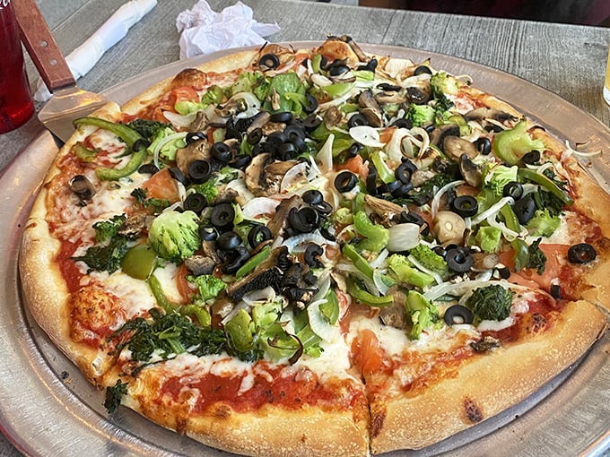 Vegetables have never looked so appealing—this pizza makes "eating your greens" feel like cheating on your diet while technically following it.