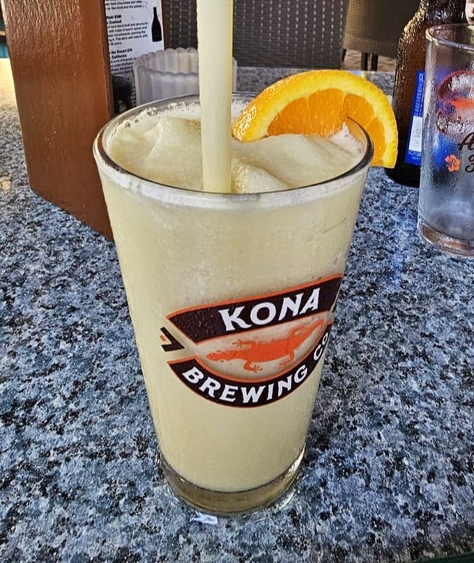 A frosty tropical drink that proves paradise doesn't always require rum—though I wouldn't complain if it decided to crash the party.