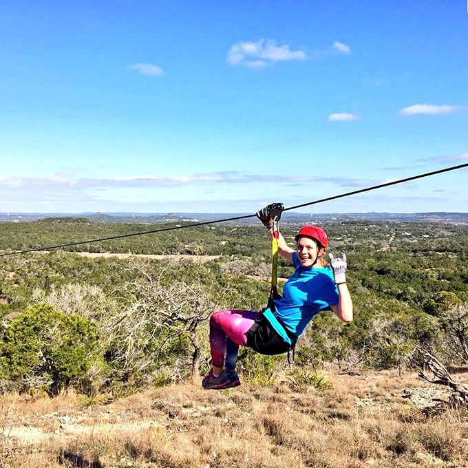 Soaring through Hill Country skies on Wimberley's zipline—because sometimes the best views require a little leap of faith.