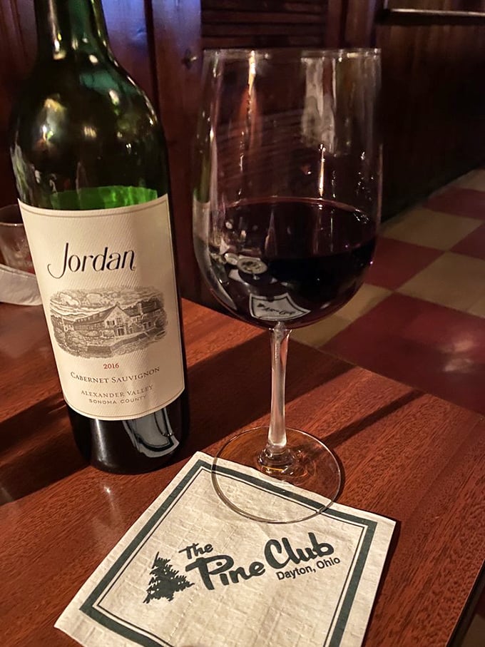 Jordan Cabernet and The Pine Club napkin – companions as perfect as Bogart and Bacall, waiting to enhance your steakhouse experience.