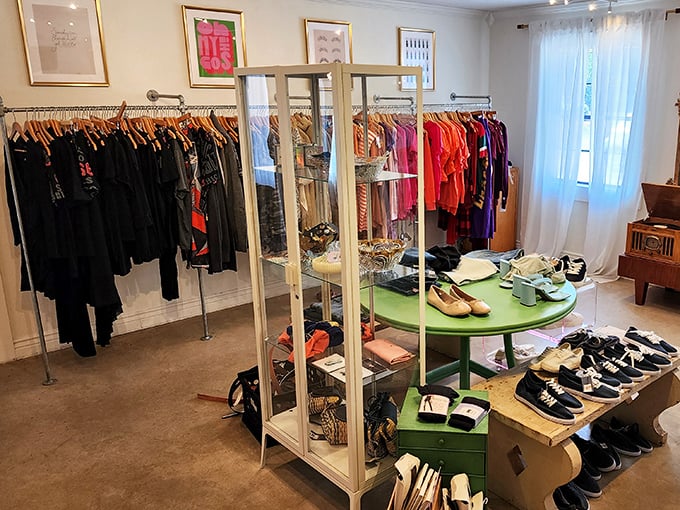 The clothing section is curated with unexpected flair – where else can vintage Levi's neighbor last season's mall brands?
