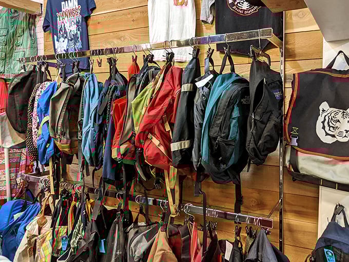 Backpack nostalgia central – where today's hipsters find yesterday's cool. That tiger bag would have made you the envy of every '90s classroom.