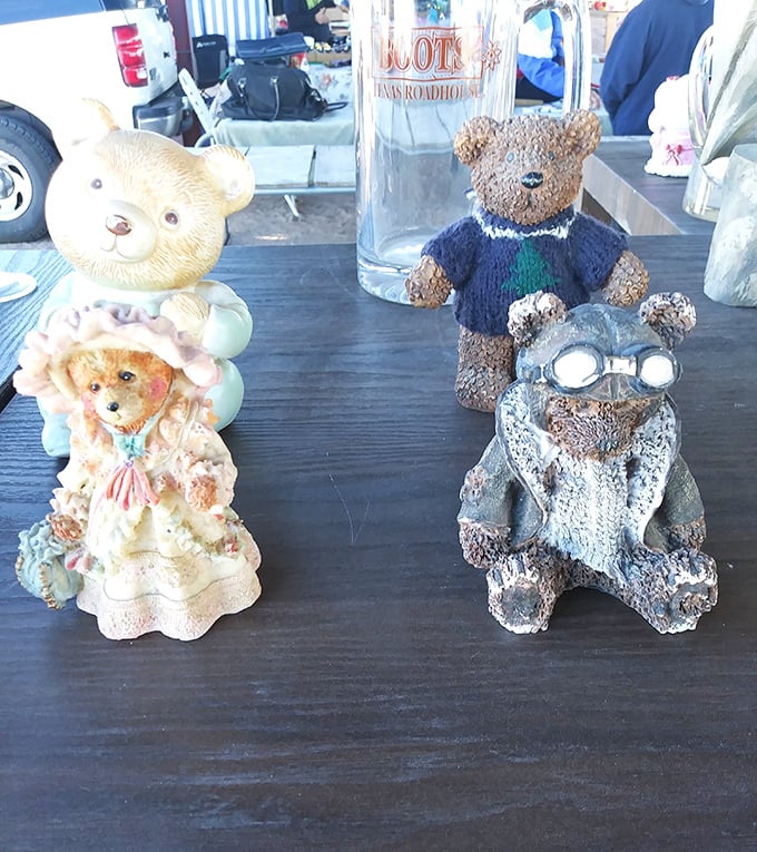 Teddy bear figurines frozen in permanent cuteness—collectibles that somehow make you feel both nostalgic and slightly judged.