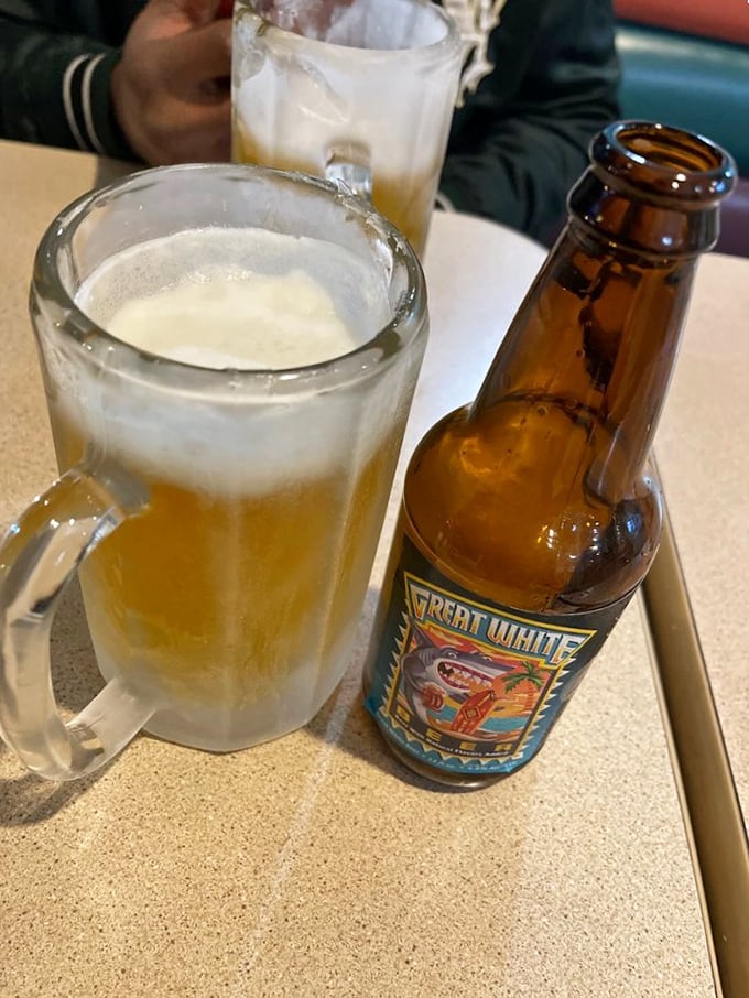 Nothing complements fried seafood quite like a cold beer. That frosty mug is practically begging you to take a refreshing sip.