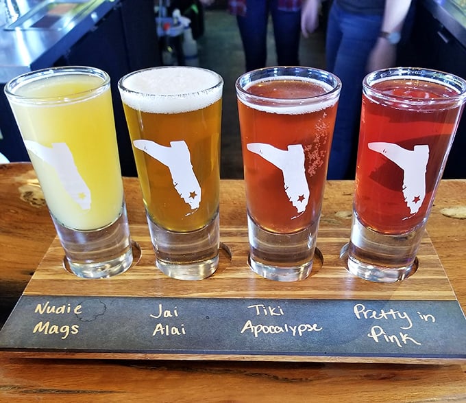 Florida in four glasses – a liquid tour from "Nudist Mags" to "Party in Pink." Geography lessons are much more fun when they're served in shot glasses.