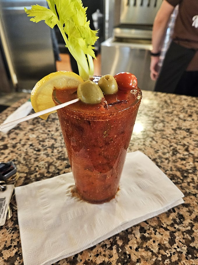 This isn't just a Bloody Mary—it's a meal in a glass, garnished with enough vegetables to count as your first serving of the day.