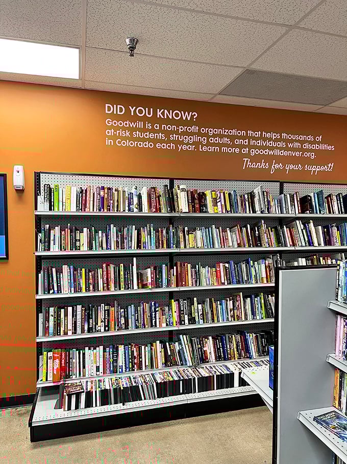 "Did you know?" The wall reminds shoppers that their treasure hunting supports job training programs—retail therapy with a purpose.