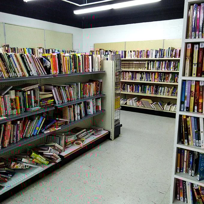 The book section rivals some small-town libraries. Literary treasures and forgotten bestsellers waiting for their second chapter in someone's home.