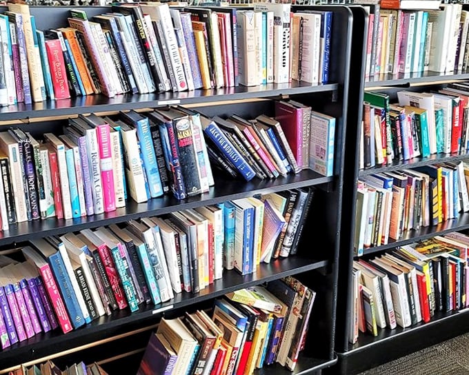 Literary treasures stacked spine-out, waiting for new readers – from beach reads to classics, all at prices that make bibliophiles giddy.