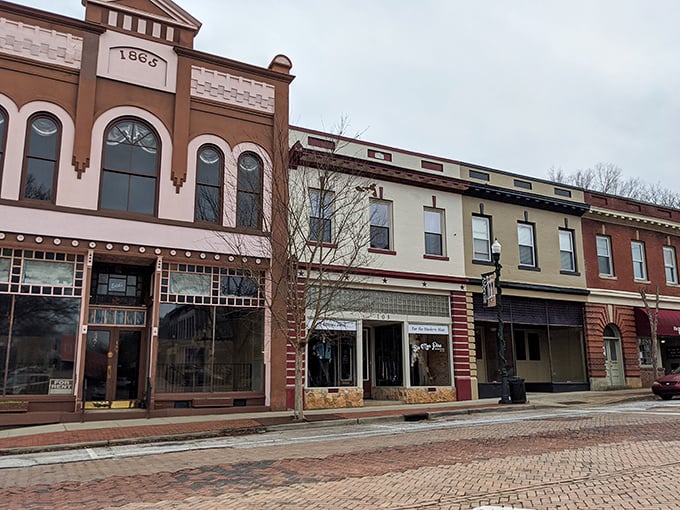 Historic buildings wearing their age like fine wine, each one a different vintage but all perfectly paired.