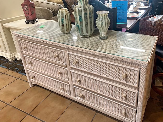 Not just a dresser—a statement piece saying "Yes, I summer in the Hamptons" without speaking a word. Coastal grandmother aesthetic perfected.