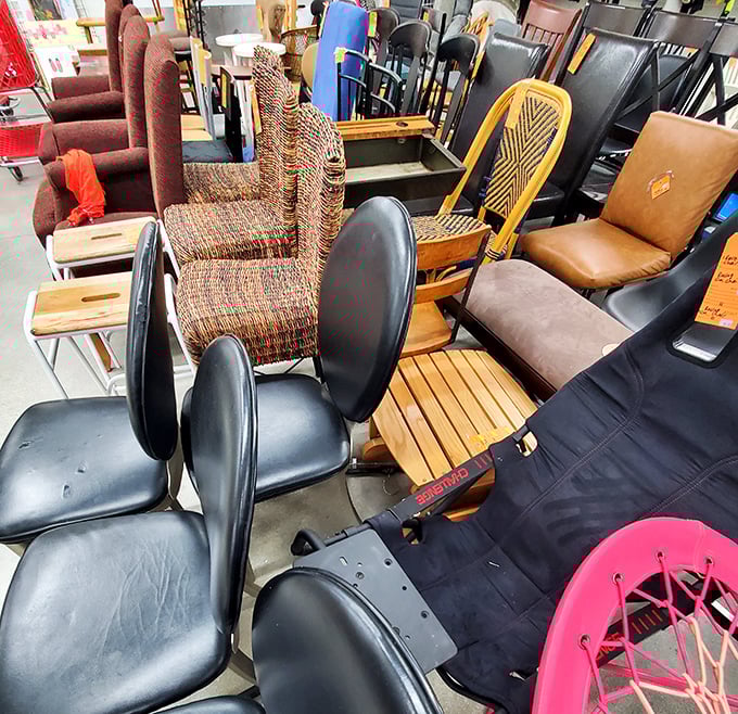 Chair-vana! This eclectic seating collection proves that comfort comes in all materials—wicker, leather, wood—just waiting for the right living room.