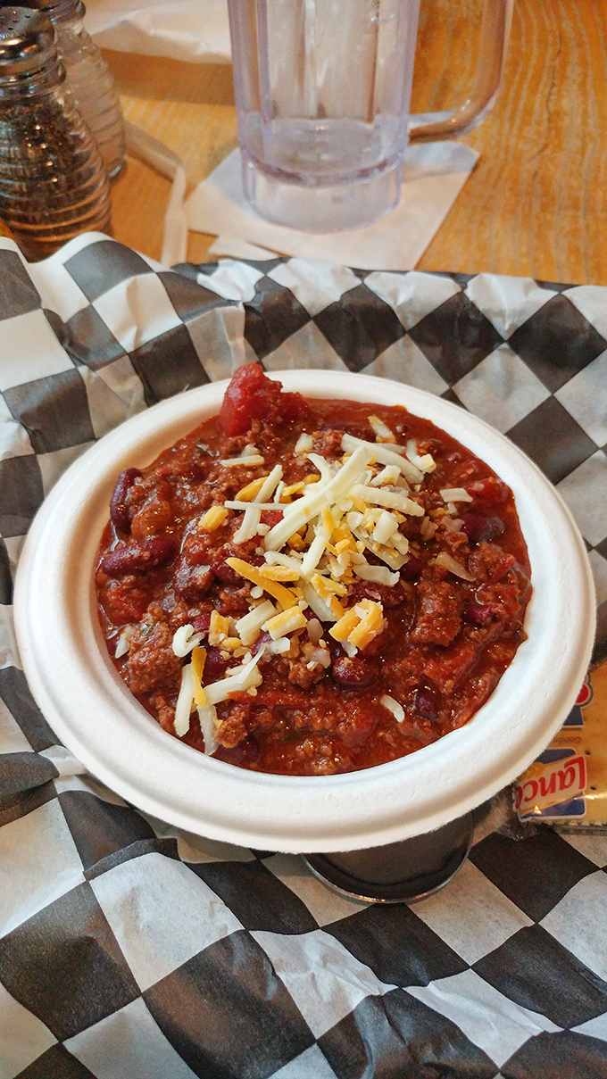 This isn't just chili—it's a spicy, meaty symphony topped with a snowfall of cheese that makes winter in Pennsylvania seem like a good idea.