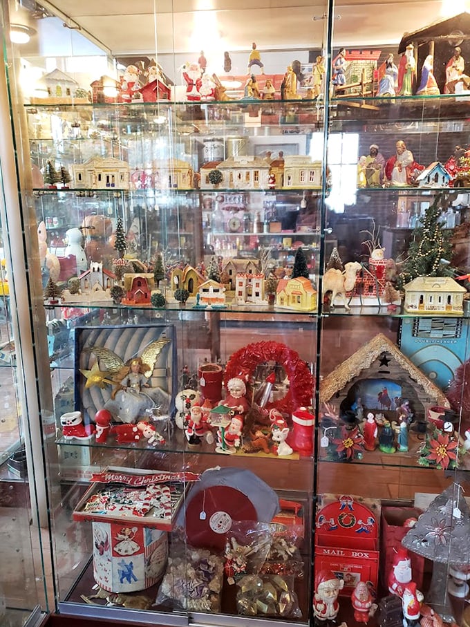 Christmas displays that span generations—from vintage Santas to miniature villages that make you feel eight years old again.