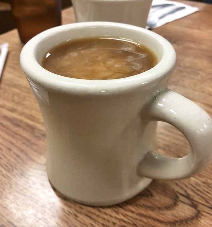 The humble diner mug – holding liquid motivation since forever. No fancy latte art needed when the coffee itself is this honest and dependable.
