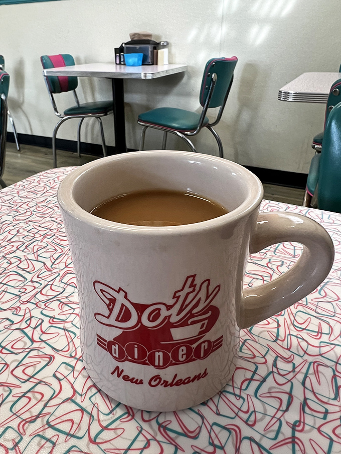 That first sip of diner coffee hits different. The sturdy mug promises unlimited refills and the strength to face whatever the day throws your way.