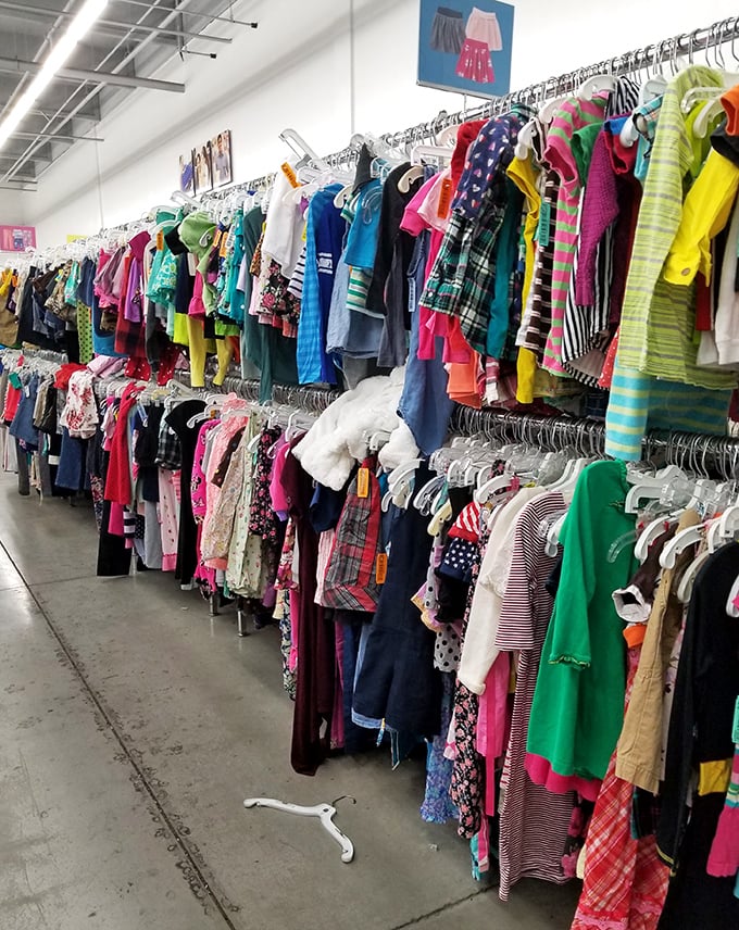 A rainbow explosion of children's clothing proves kids' fashion is the great equalizer—adorable at any price point.