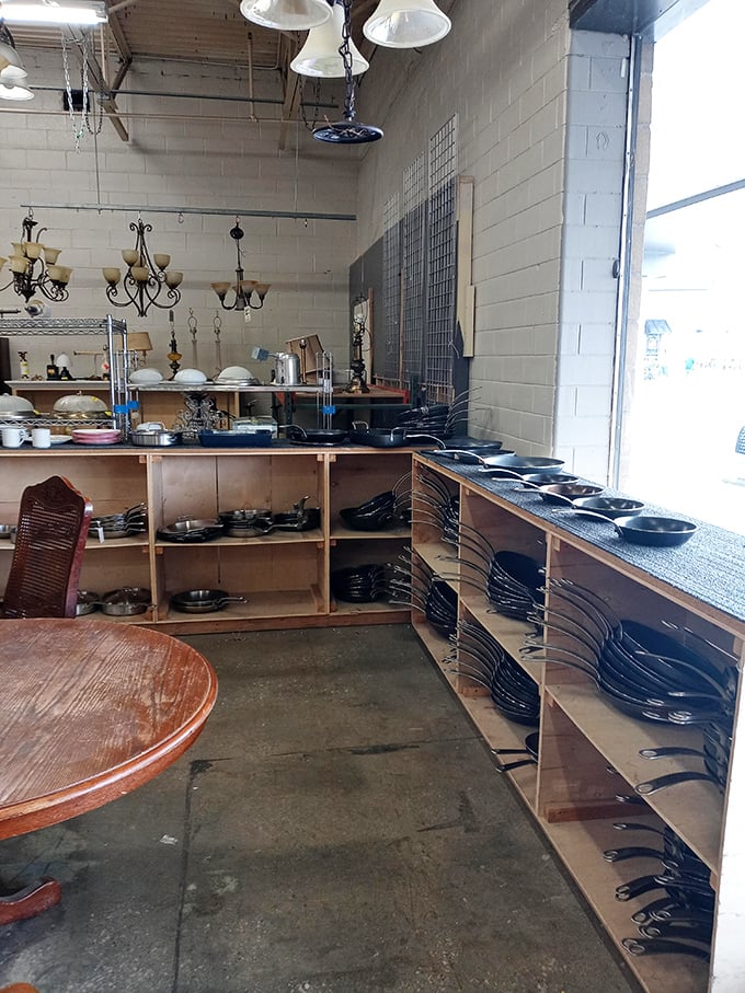The cookware section could outfit a professional kitchen, with enough cast iron skillets to make your grandmother nod in approval.