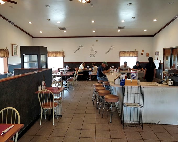 The dining room at Mary's—where strangers become neighbors and everyone's united by the universal religion of good food.