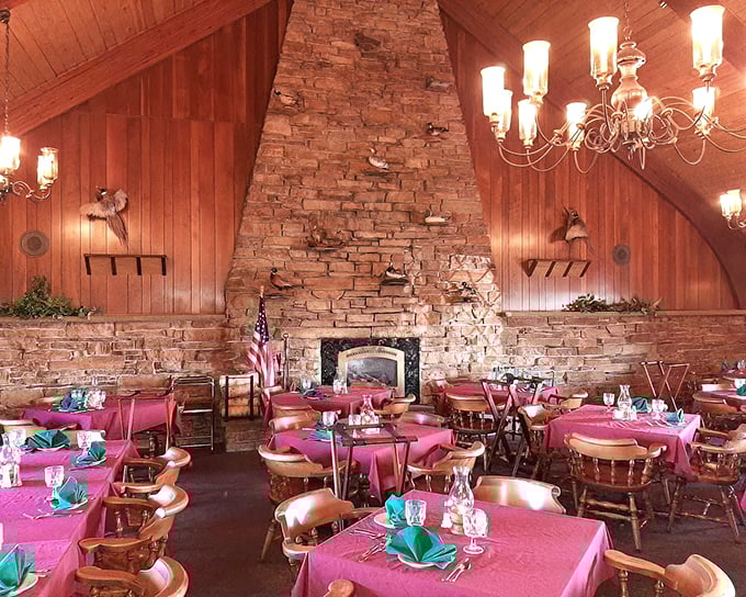 The dining room where countless anniversaries, birthdays, and "just because" celebrations have unfolded beneath that magnificent stone fireplace.