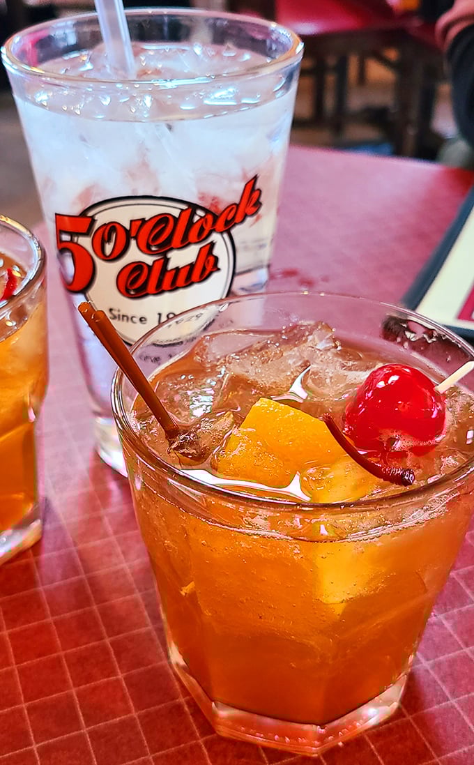 Wisconsin's unofficial state cocktail—the brandy old fashioned—garnished with fruit that's not just for show but essential to the experience.