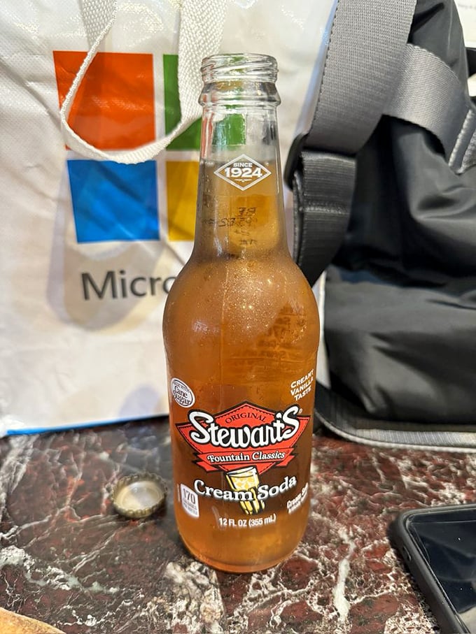 Stewart's Cream Soda—the unsung hero of pizza pairings. Like finding the perfect wine for your meal, but with more childhood nostalgia.