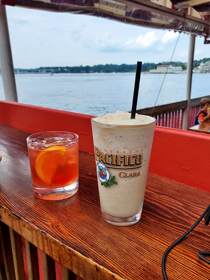 The perfect maritime marriage: cold drinks and water views. Nothing tastes better than that first sip while watching boats navigate the Piscataqua River.