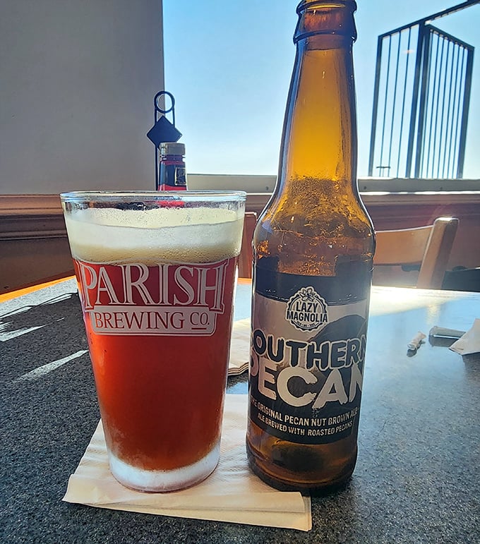 Southern Pecan beer—because sometimes the perfect pairing for Gulf seafood is a glass of Mississippi's liquid hospitality.
