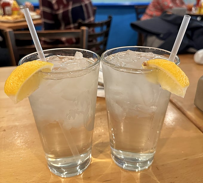 Those lemon wedges aren't just for show—they're the supporting actors in this refreshing beverage production.