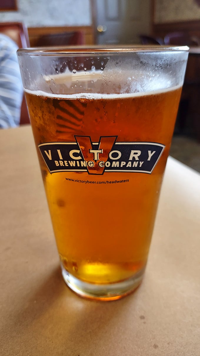 Victory Brewing Company's amber ale provides the perfect counterpoint to rich seafood flavors—crisp, refreshing, and locally appropriate.