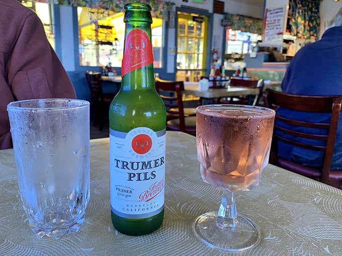 A cold Trumer Pils is the perfect companion to seafood—like finding the ideal dance partner who makes everything else look better.