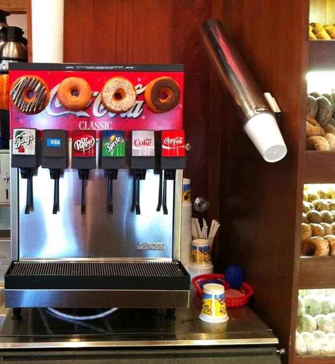 The soda fountain display doubles as art – because choosing your beverage should be as fun as drinking it.