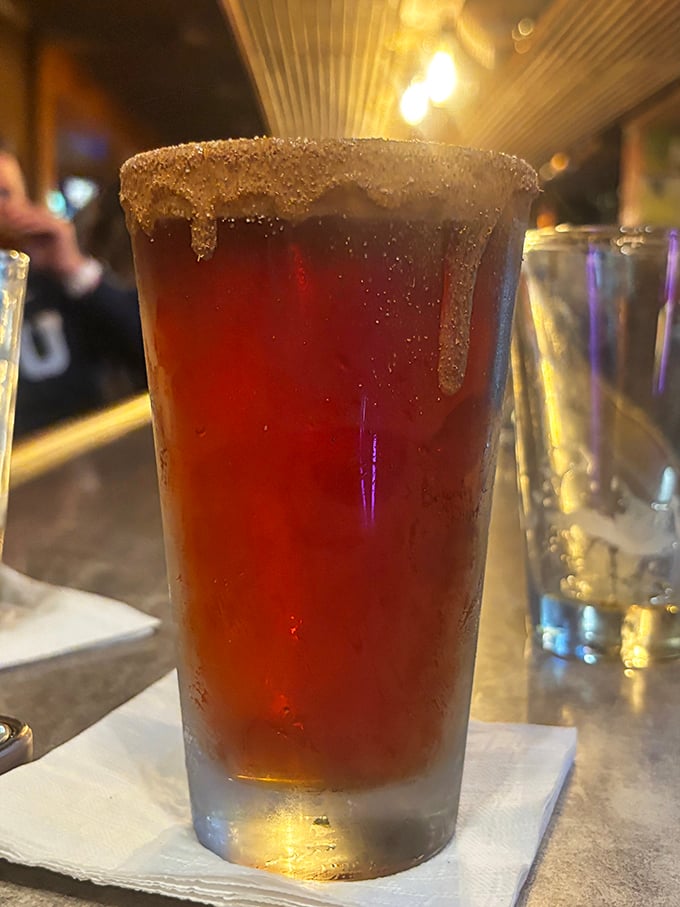 A proper pint with that sugar-rimmed edge—proof that Teschner's understands that drinks deserve the same respect as the food. Cold, amber perfection.