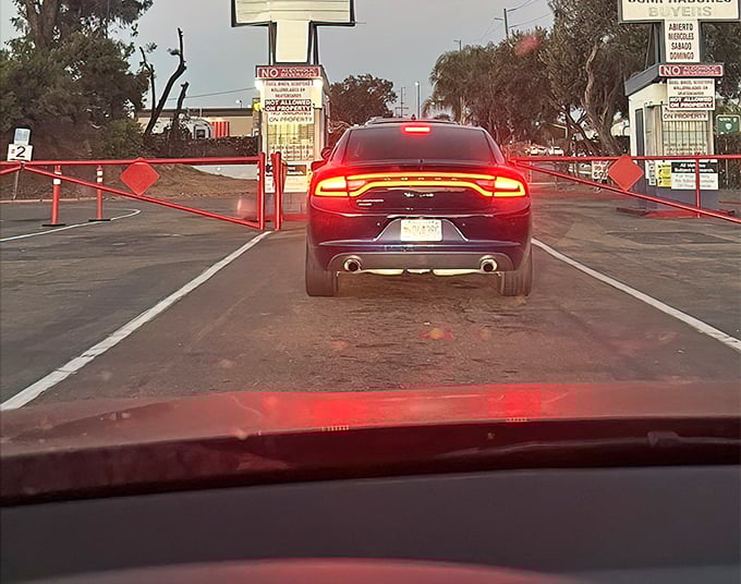 The moment of arrival—cars queue up at dusk, headlights glowing with anticipation for the night's double feature.