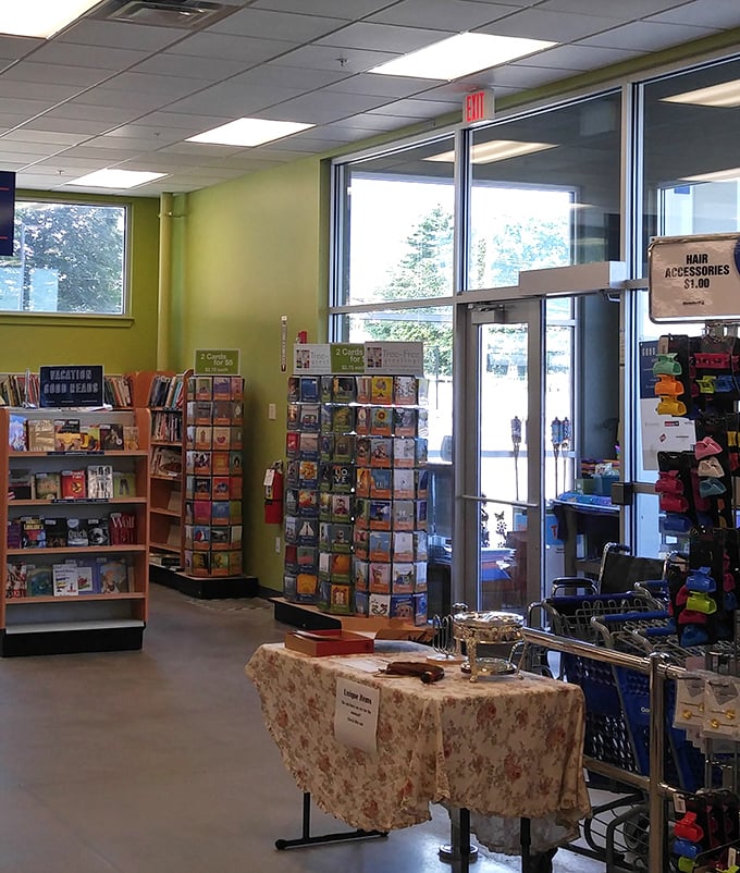 The entrance area doubles as a seasonal showcase—vacation reads in summer, holiday decorations in winter, and unexpected gems year-round.