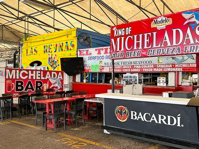 The Michelada Bar proves the Swap Shop isn't just about shopping – it's about refueling with spicy beer cocktails and fresh seafood between bargain hunts.