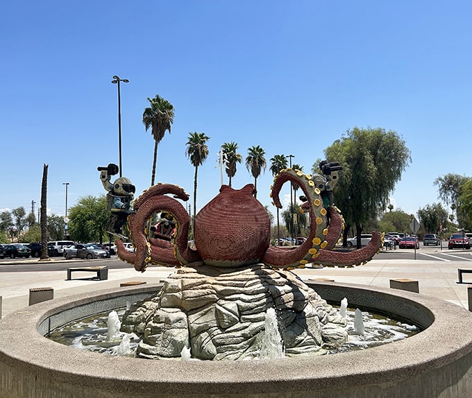 The iconic octopus fountain stands as Arizona Mills' quirky landmark—a desert-dwelling cephalopod that somehow makes perfect sense after a day of shopping.
